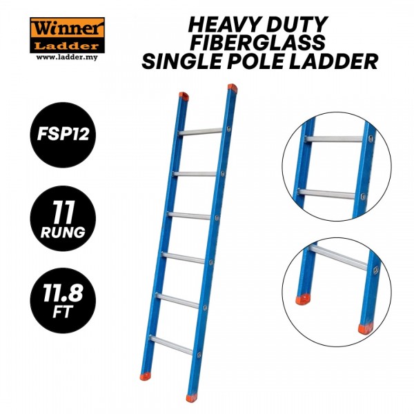 Winner FSP12 Heavy Duty Fiberglass Single Pole Ladder 11 Rung 3.60M/11.8FT