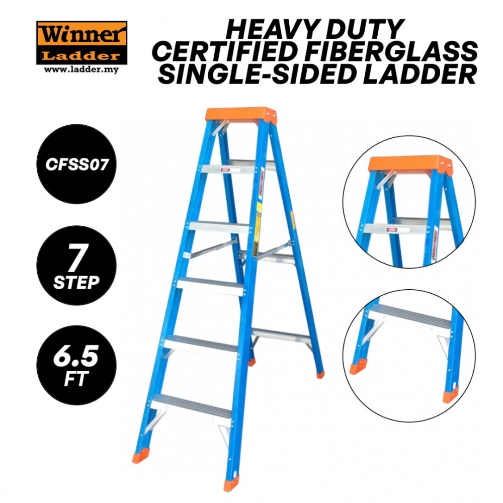 Winner CFSS07 Heavy Duty Certified Fiberglass Single-Sided Ladder 7 ...