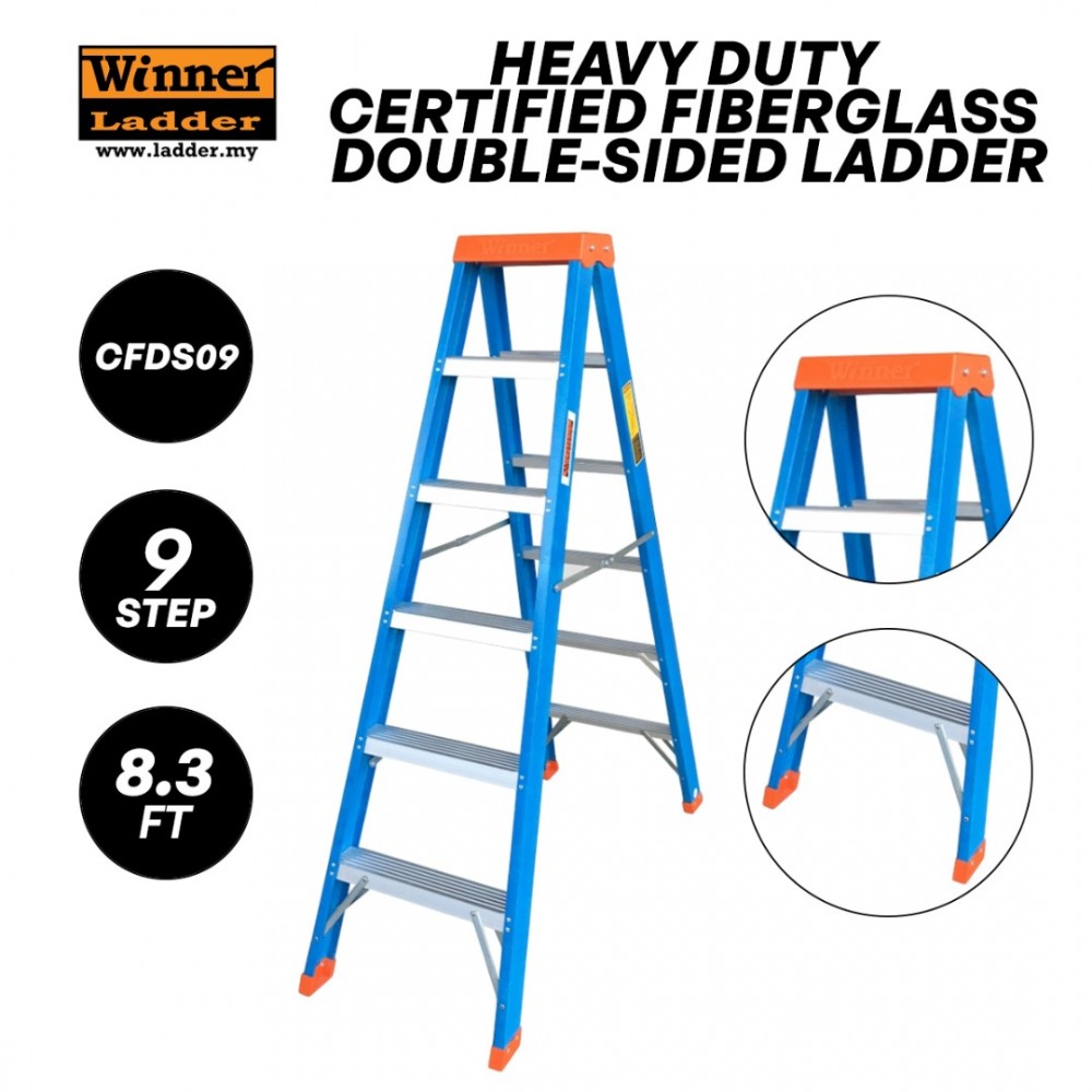 Winner CFDS09 Heavy Duty Certified Fiberglass Double-Sided Ladder 9 ...