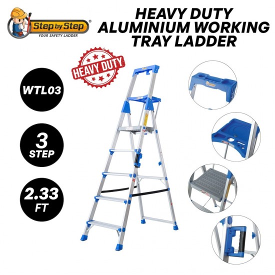 Step by Step WTL03 Heavy Duty Aluminium Working Tray Ladder 3 Step 2.33FT