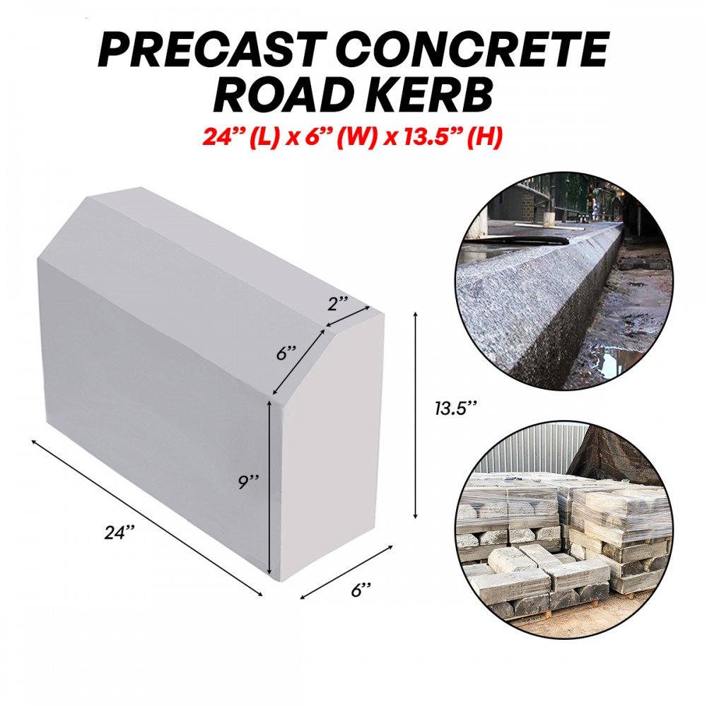 Precast Concrete Road Kerb 24'' (L) x 6'' (W) x 13.5'' (H)
