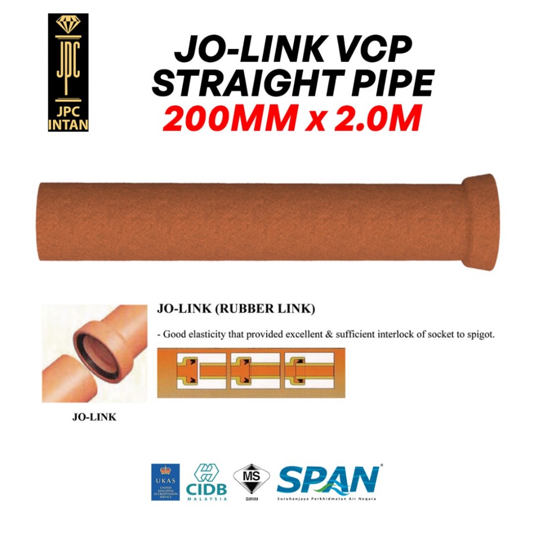 JPC Intan Jo-Link Vitrified Clay Pipe (VCP) Straight Pipe 200MM (D) x 2 ...