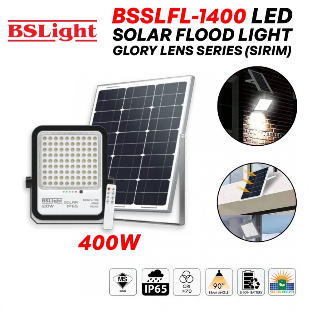 BSLight BSSLFL-1400 LED Solar Flood Light Glory Lens Series with IP65 ...