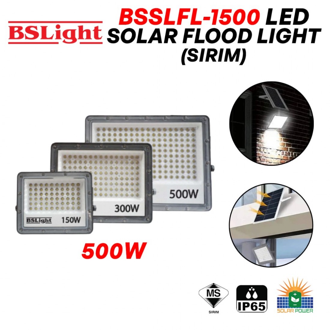 BSLight BSSLFL-1500 LED Solar Flood Light with IP65 Waterproof ...
