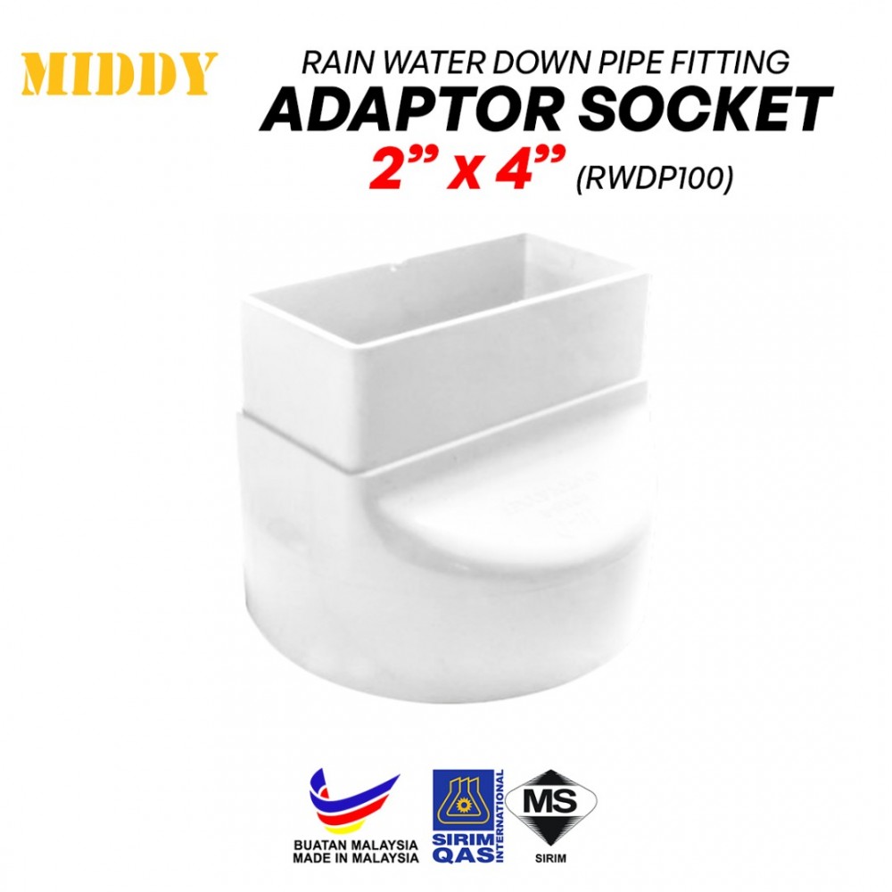 Middy RWDP100 UPVC Rain Water Down Pipe Fittings - Adaptor Socket 2'' x 4''