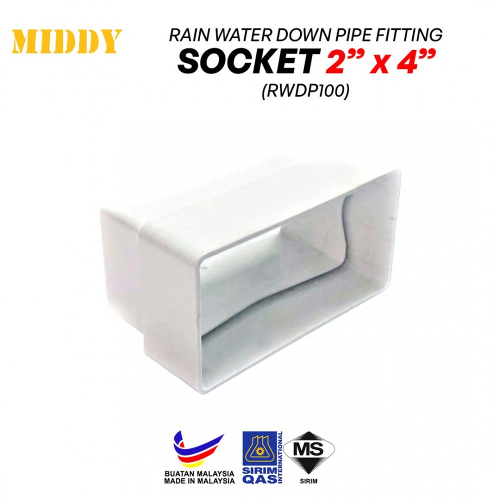 Middy RWDP100 UPVC Rain Water Down Pipe Fittings - Socket 2'' x 4''