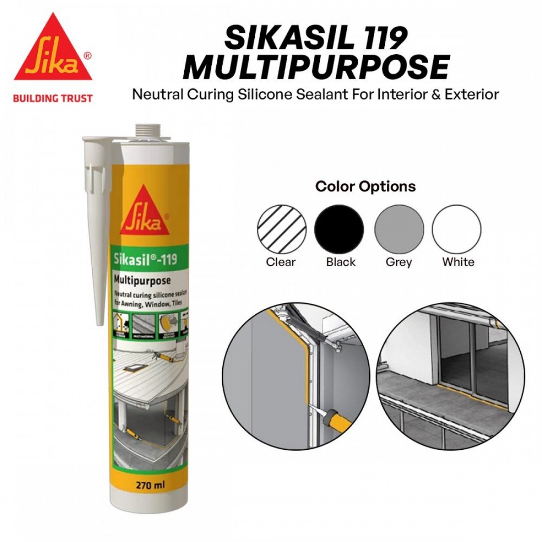 Sika Sikasil 119 Multipurpose Neutral Curing Silicone Sealant For ...