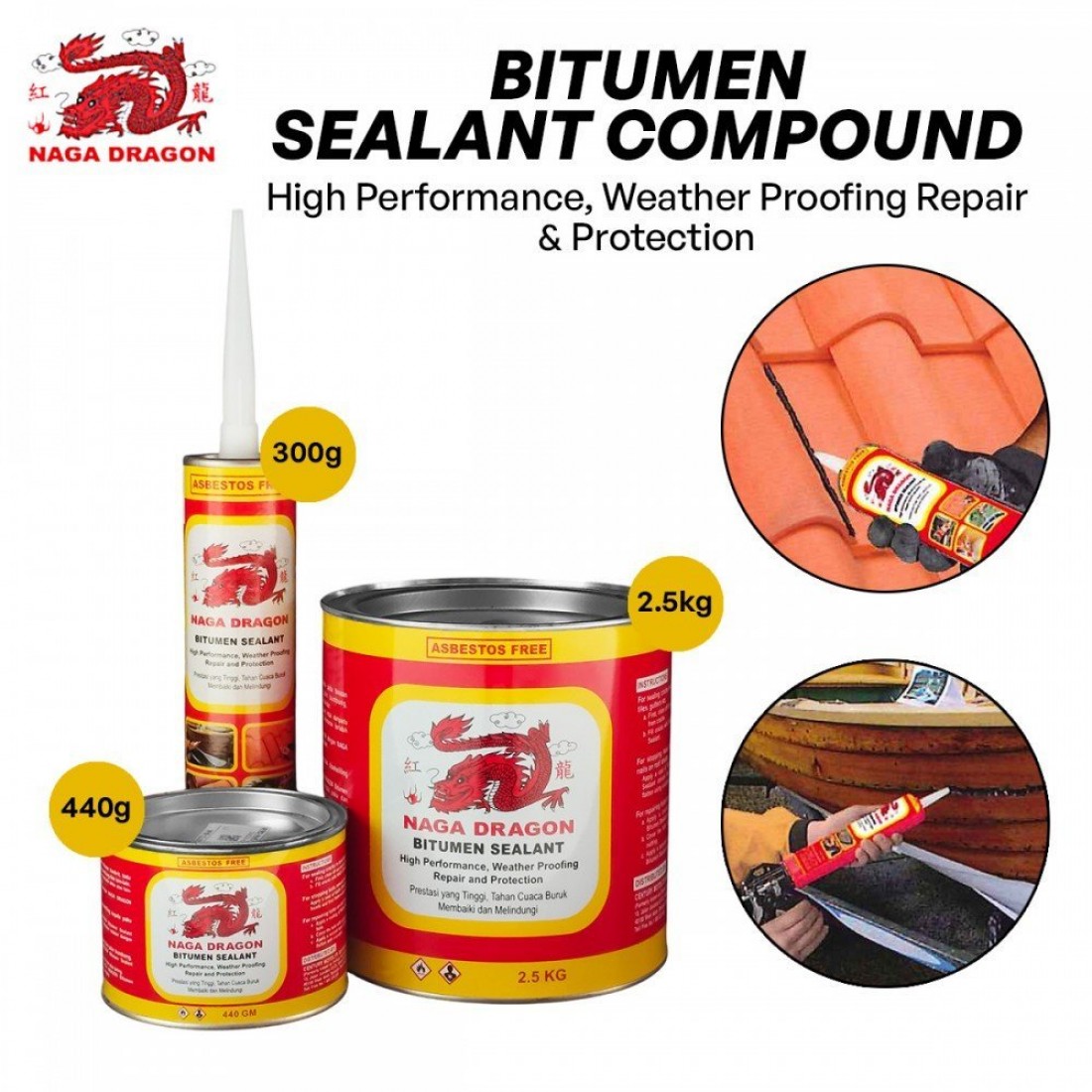 Naga Dragon Bitumen Sealant Sealing Compound 300G/ 440G/ 2.5KG (Black)