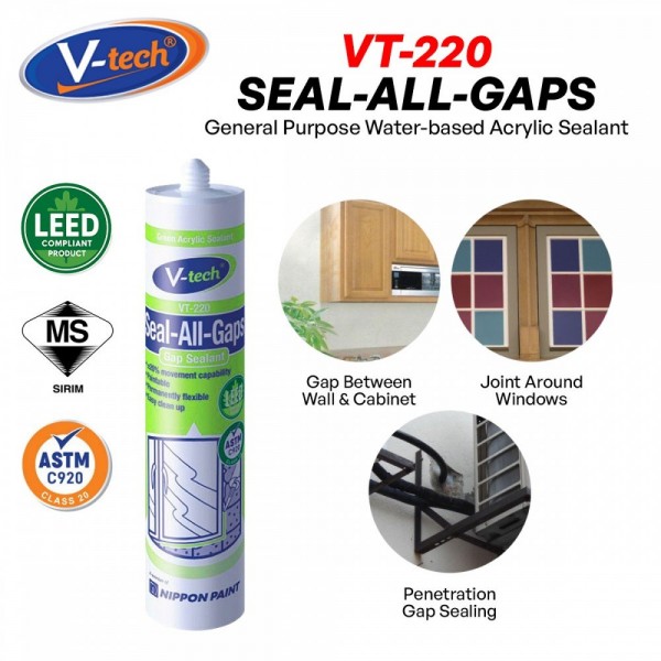 V-Tech VT-220 Seal-All-Gaps Silicone Sealant 450G - White