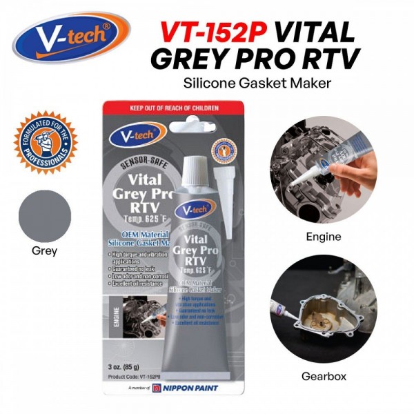 V-Tech VT-152P Vital Grey Pro RTV Silicone Gasket Maker Up to 625°F 85G ...