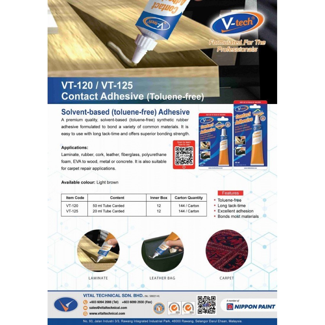 V-Tech VT-120 Contact Adhesive Solvent-based (Toluene-Free) Adhesive ...