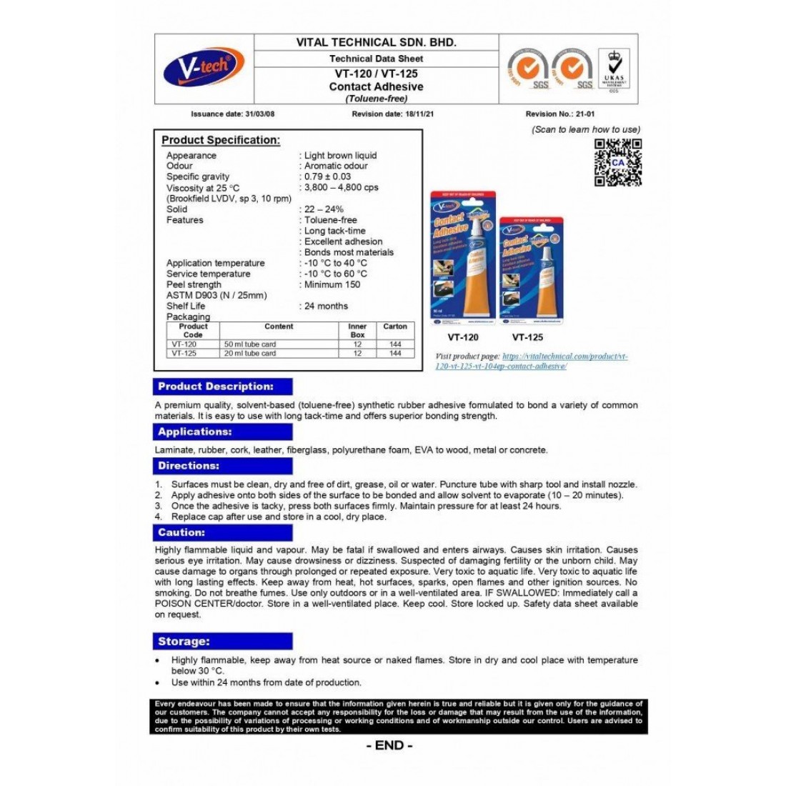 V-Tech VT-120 Contact Adhesive Solvent-based (Toluene-Free) Adhesive ...