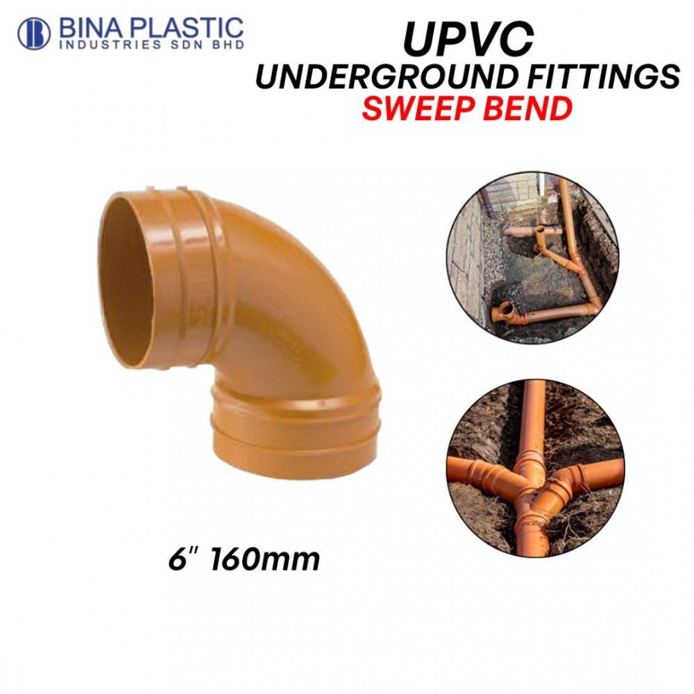 Bina Plastic UPVC Underground Fittings Sweep Bend 6" 160MM