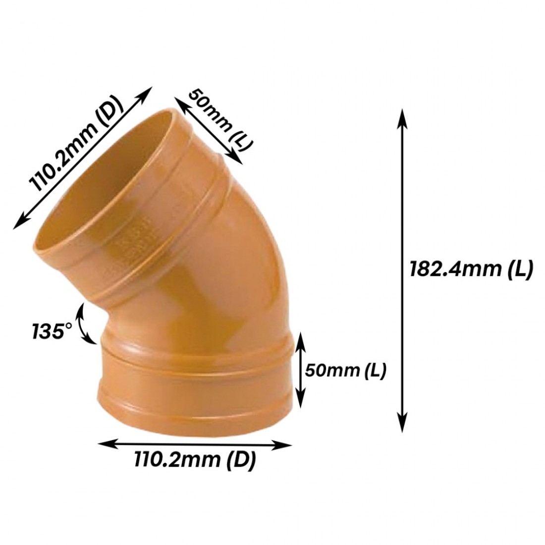 Bina Plastic UPVC Underground Fittings 135° Plain Bend 4" 110MM
