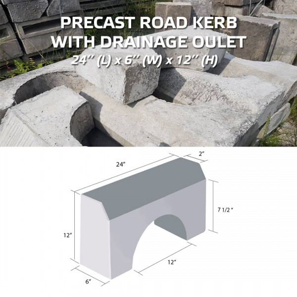Precast Concrete Road Kerb With Drainage Outlet 24'' (L) x 6'' (W) x 12 ...