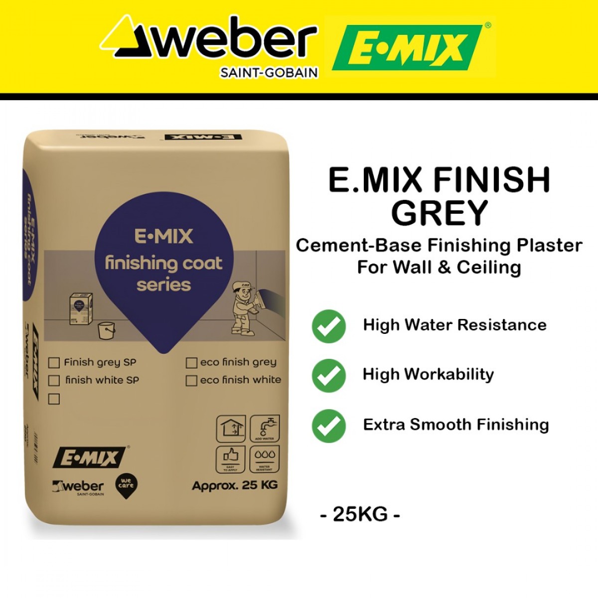 E-Mix Finish Premixed Thin Cement-based Finishing Plaster For Wall And ...